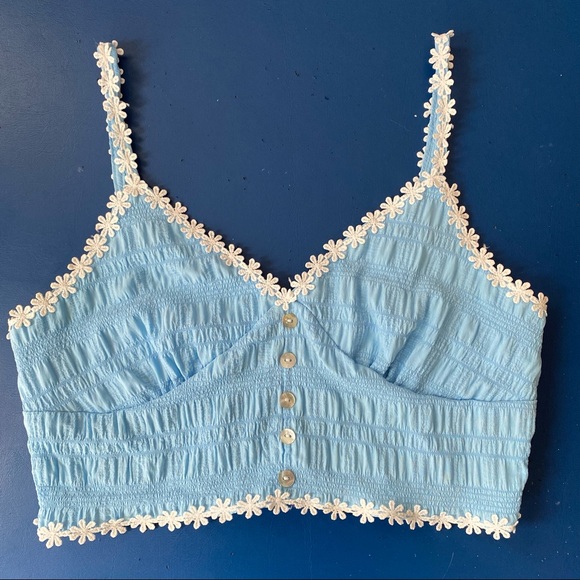 SHEIN | Tops | Shein Blue Flower Crop Top | Poshmark